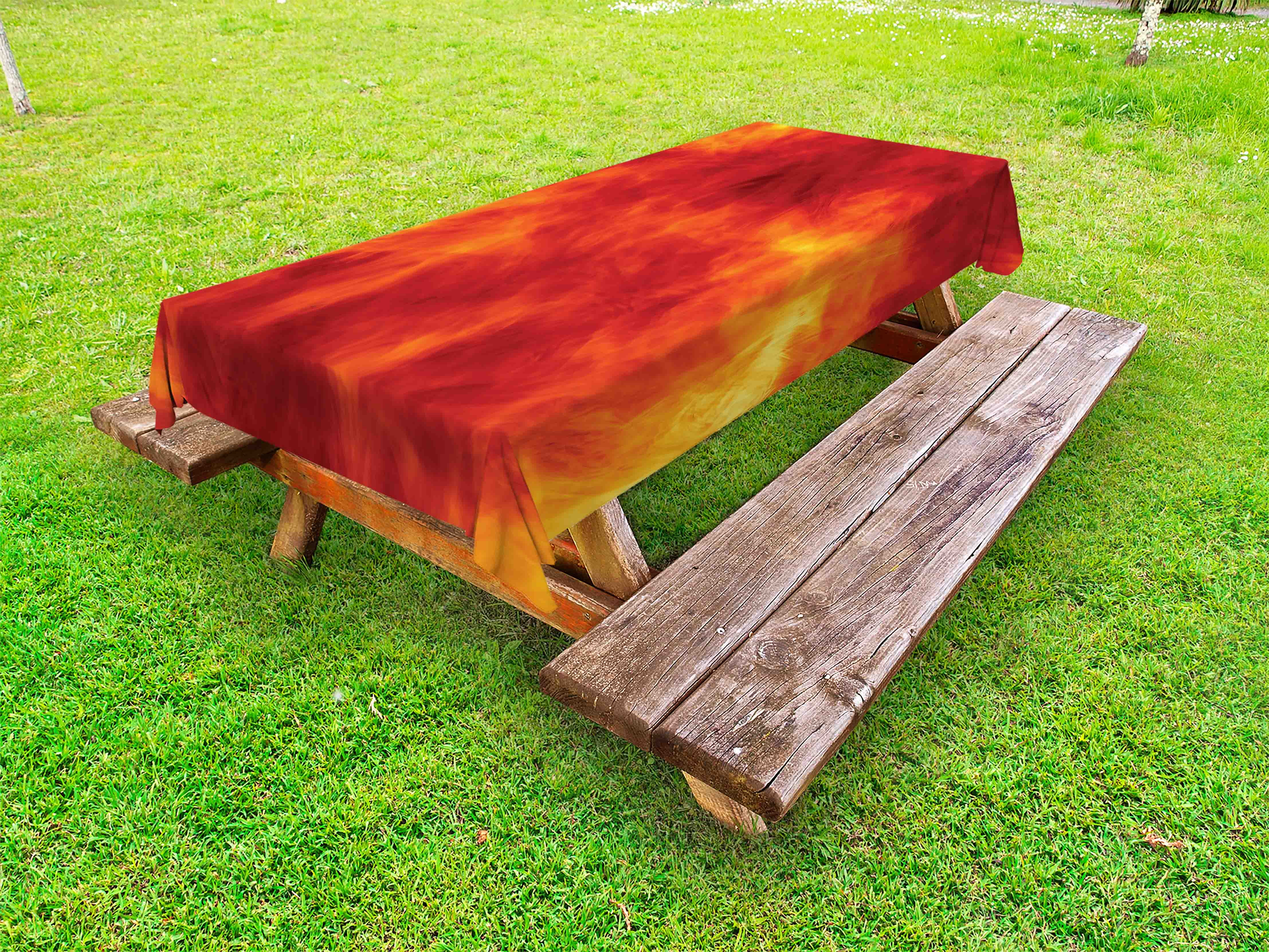 Orange Outdoor Tablecloth, Graphic of Fire Vibrant Flames Illustration ...