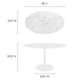 "Modway Lippa 54"" White Base Modern Oval Artificial Marble Dining ...