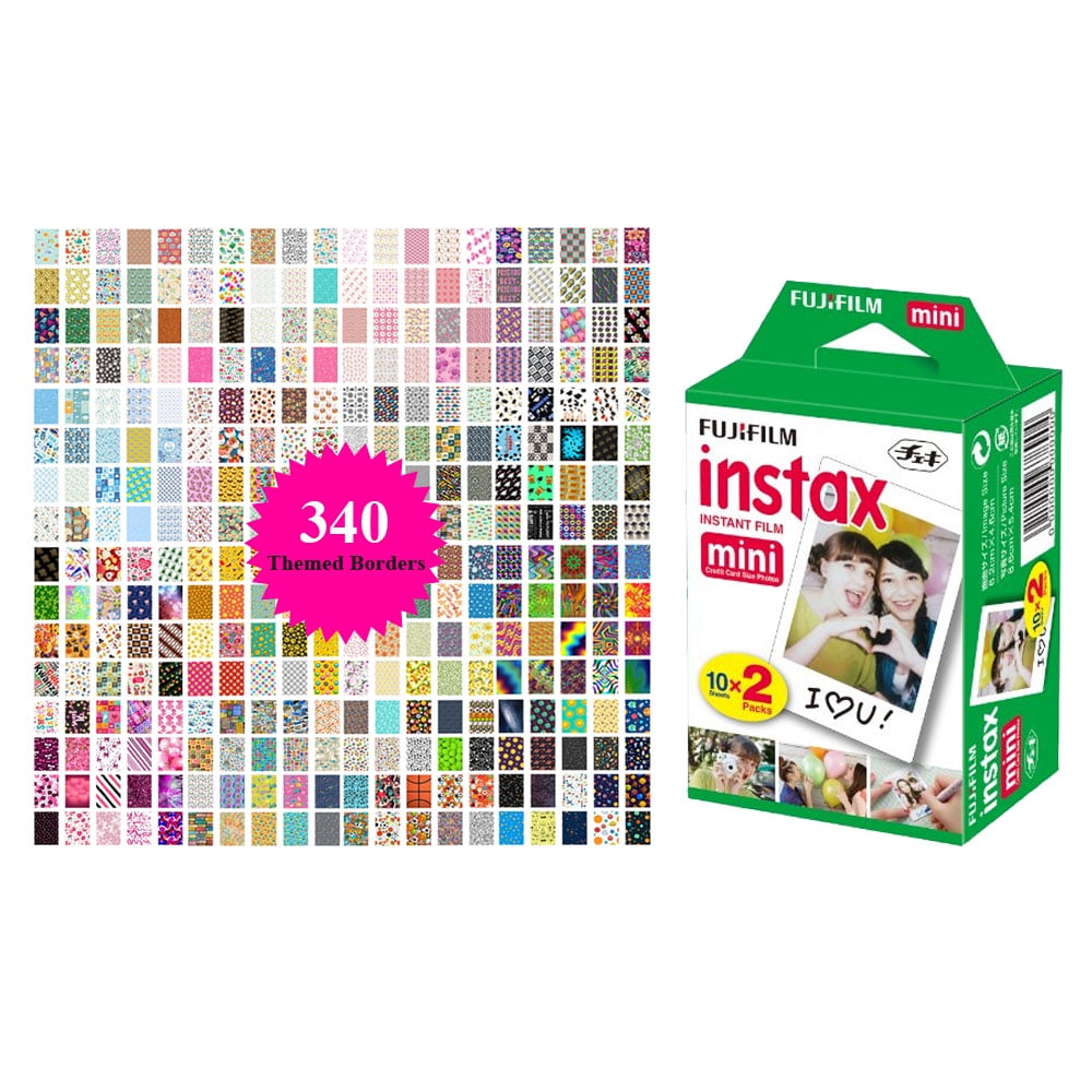 Fujifilm instax Mini Instant Film (20 Shots) + 340 Border Stickers for ...