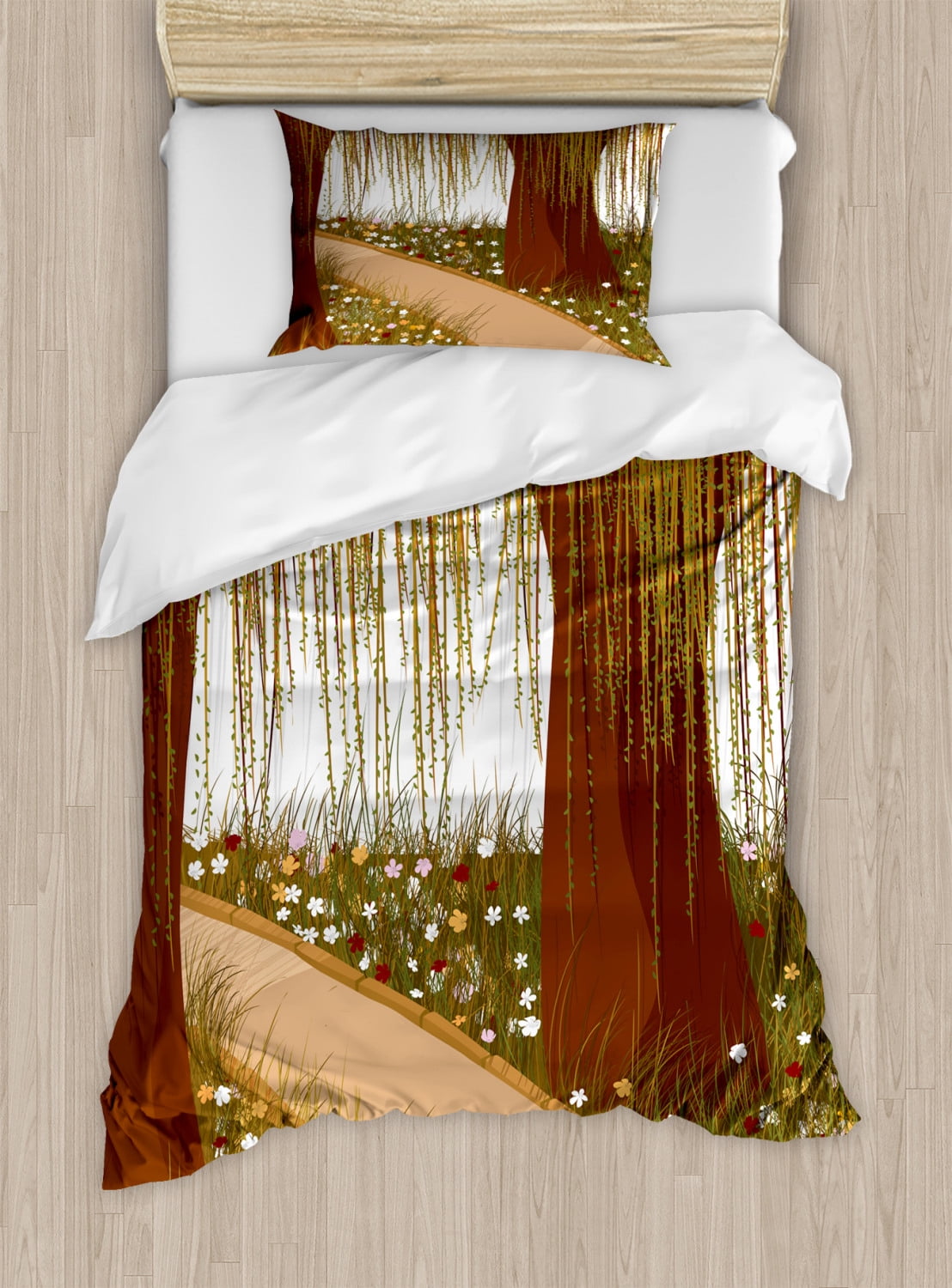 Willow Tree Duvet Cover Set Twin Size Romantic Cartoon Illustration Of