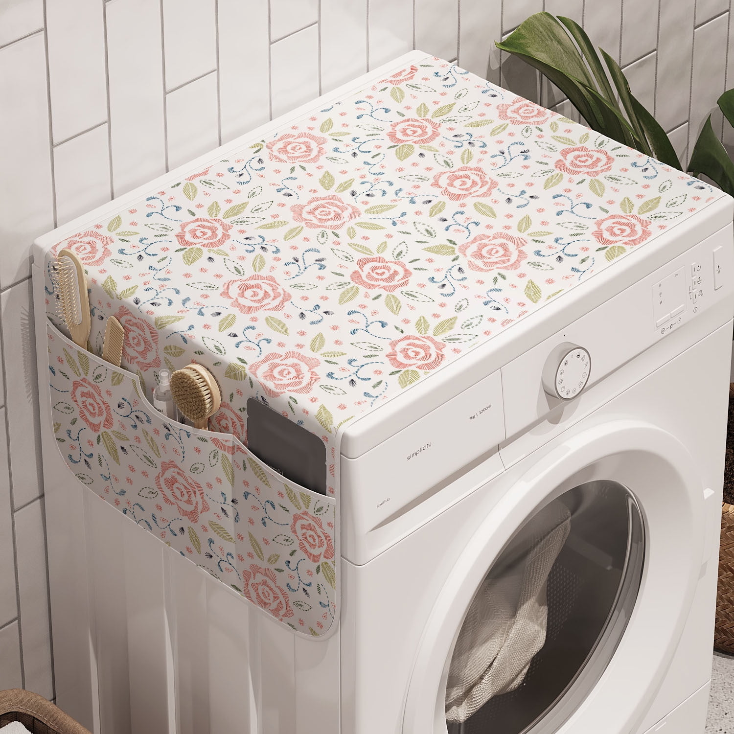 Flower Washing Machine Organizer, Continuous Floral Pattern with Roses ...