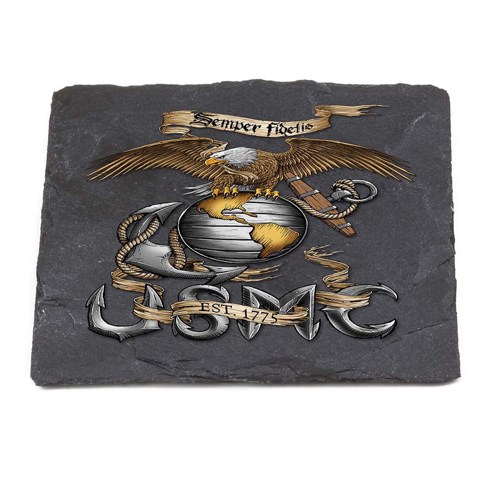 US Marines Natural Stone Coaster- USMC Marine Corps Eagle-Stone (1 ...