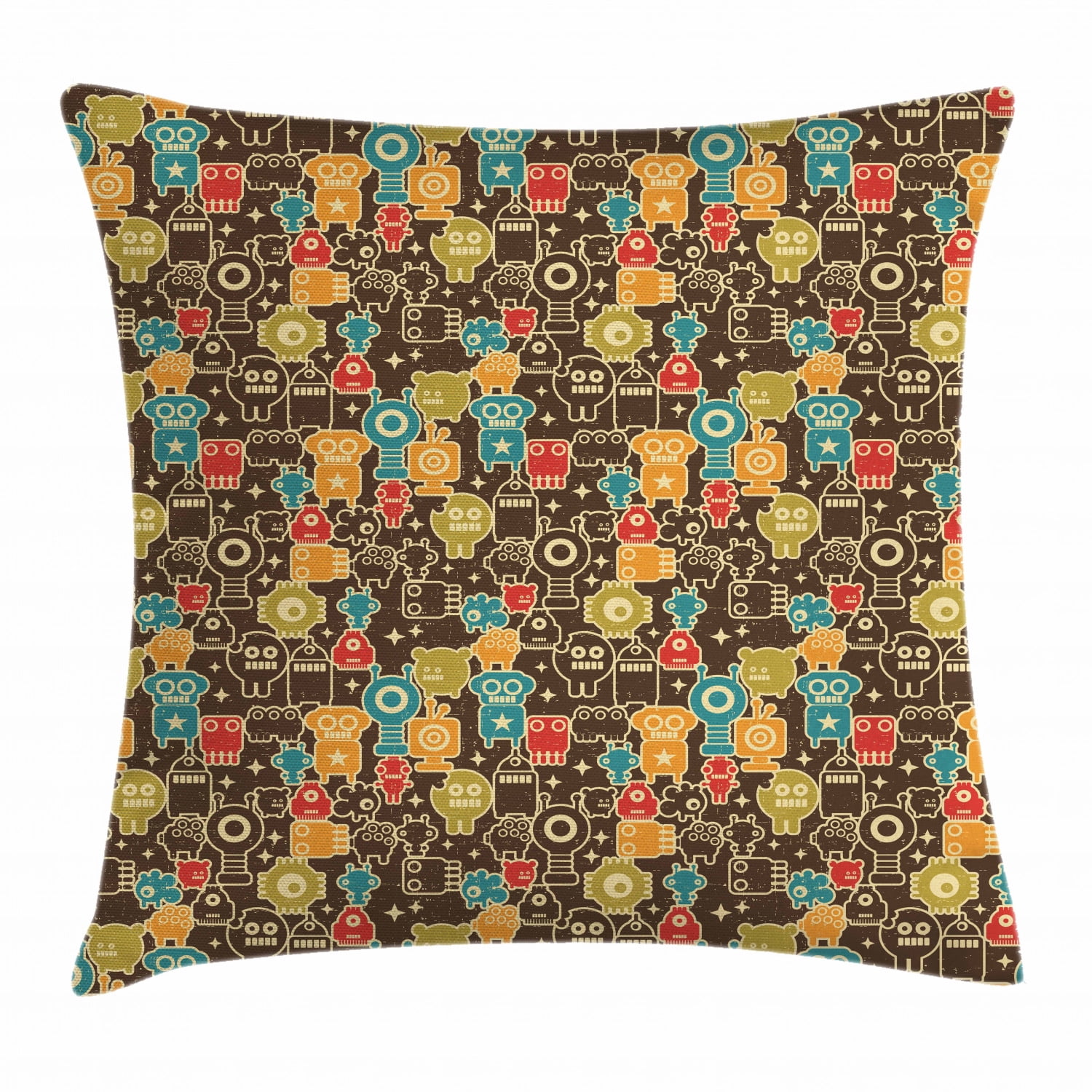 Alien Throw Pillow Cushion Cover, Robot Monsters in Space Themed Stars ...