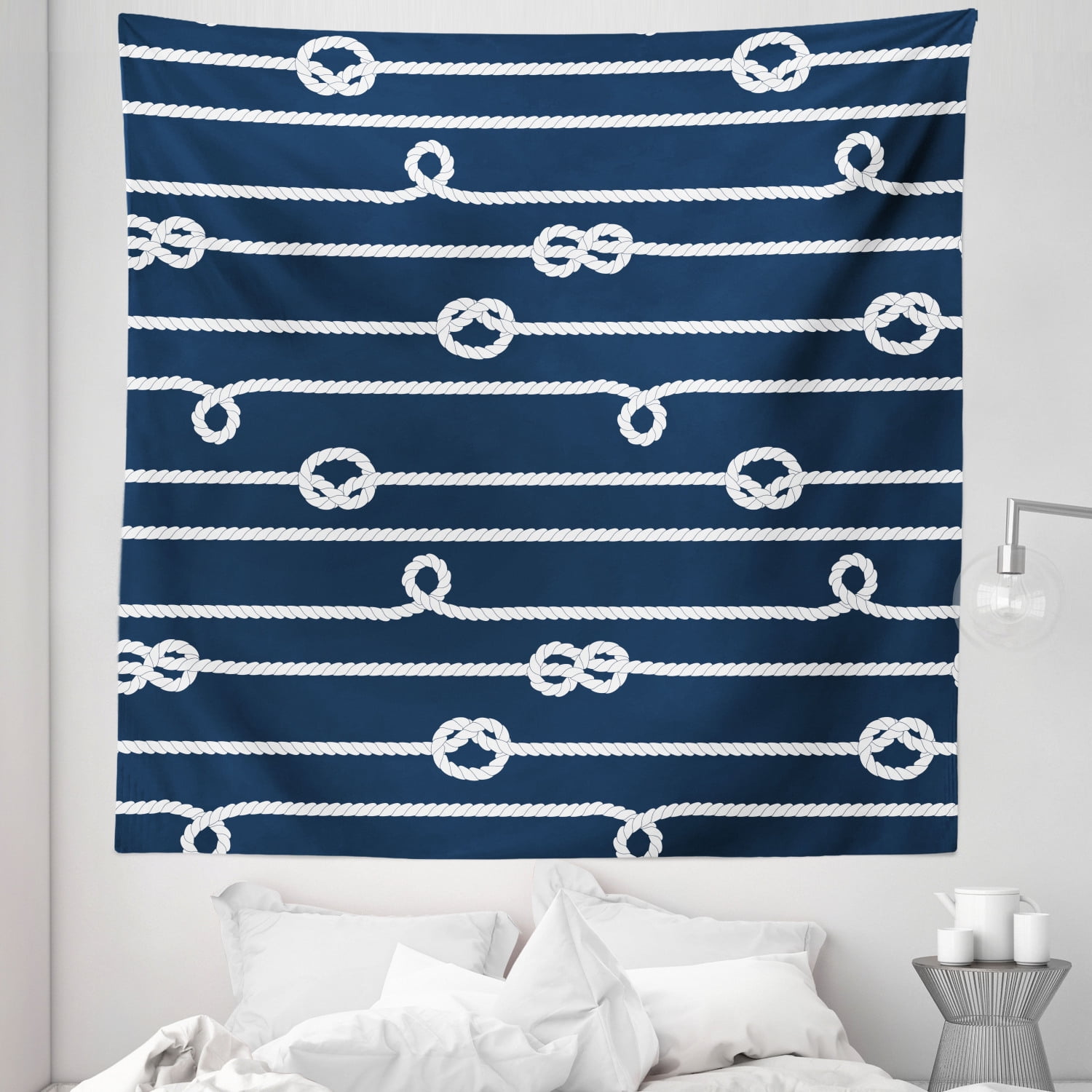 Navy Blue Tapestry, Horizontal Marine Knots Undone Bowline Sailor ...