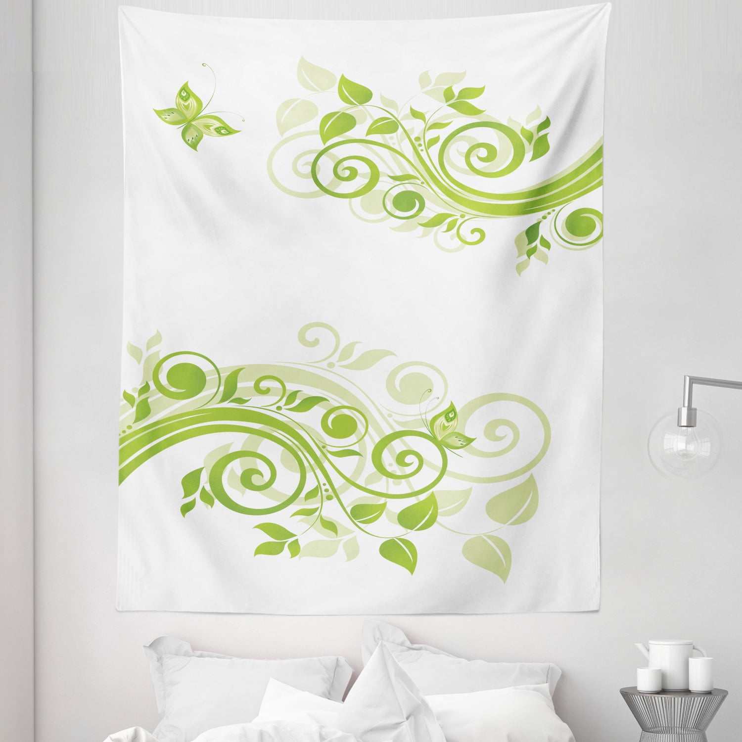 Green Tapestry, Floral Botanical Design with Curly Ivy Branches and ...