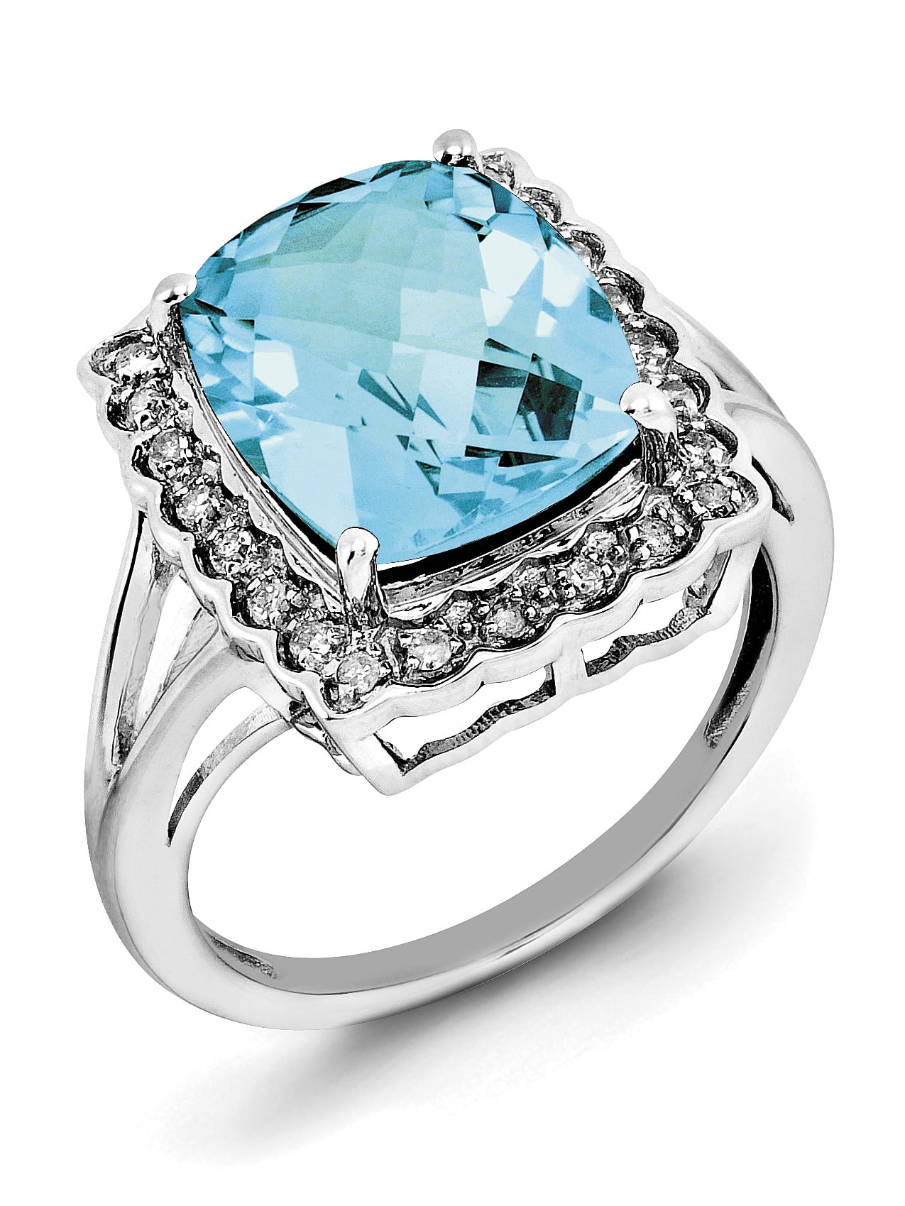 Sterling Silver Rhodium Diamond & Checker-Cut Blue Topaz Ring - Walmart.com