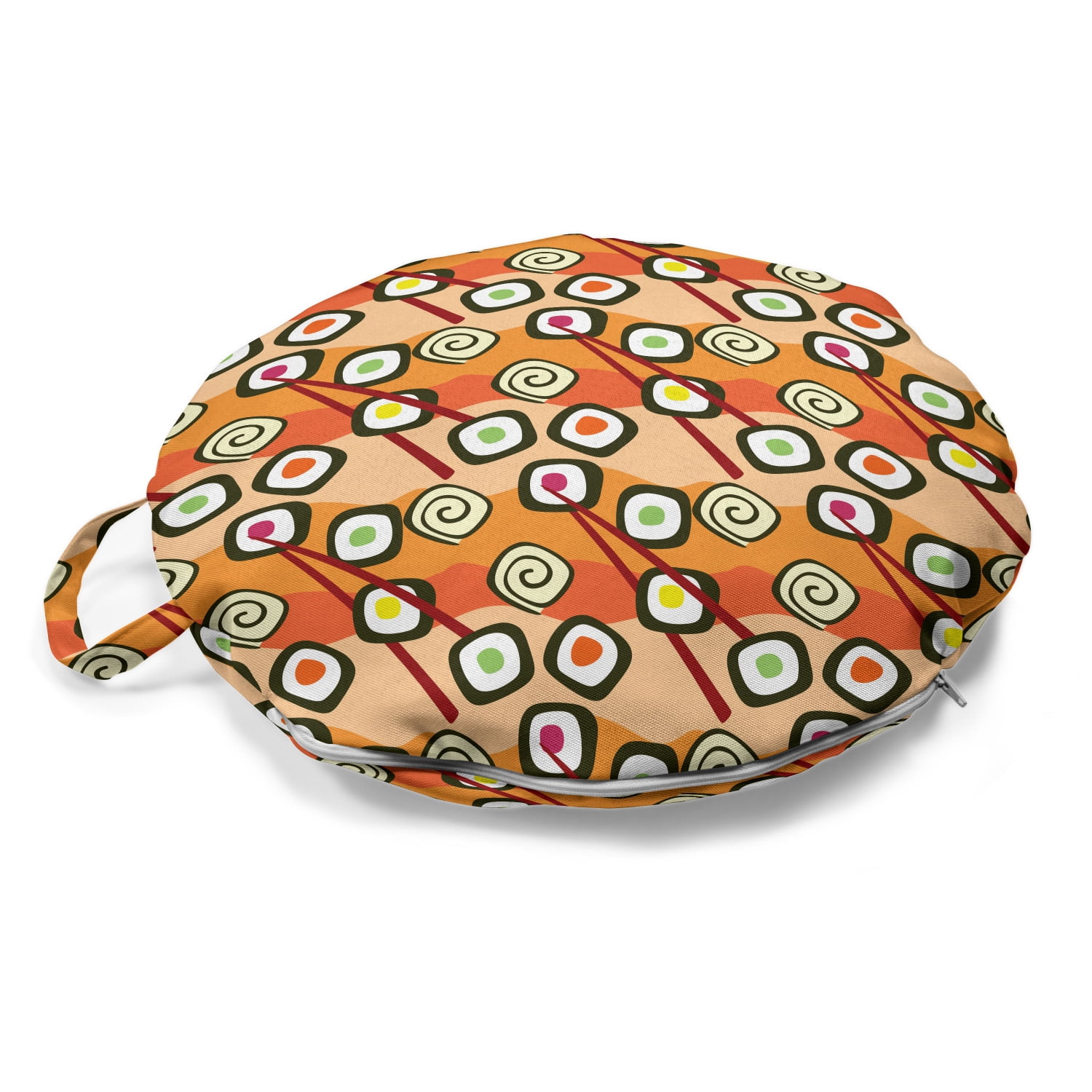Sushi Round Floor Cushion with Handle, Japanese Inspired Famous Cuisine ...