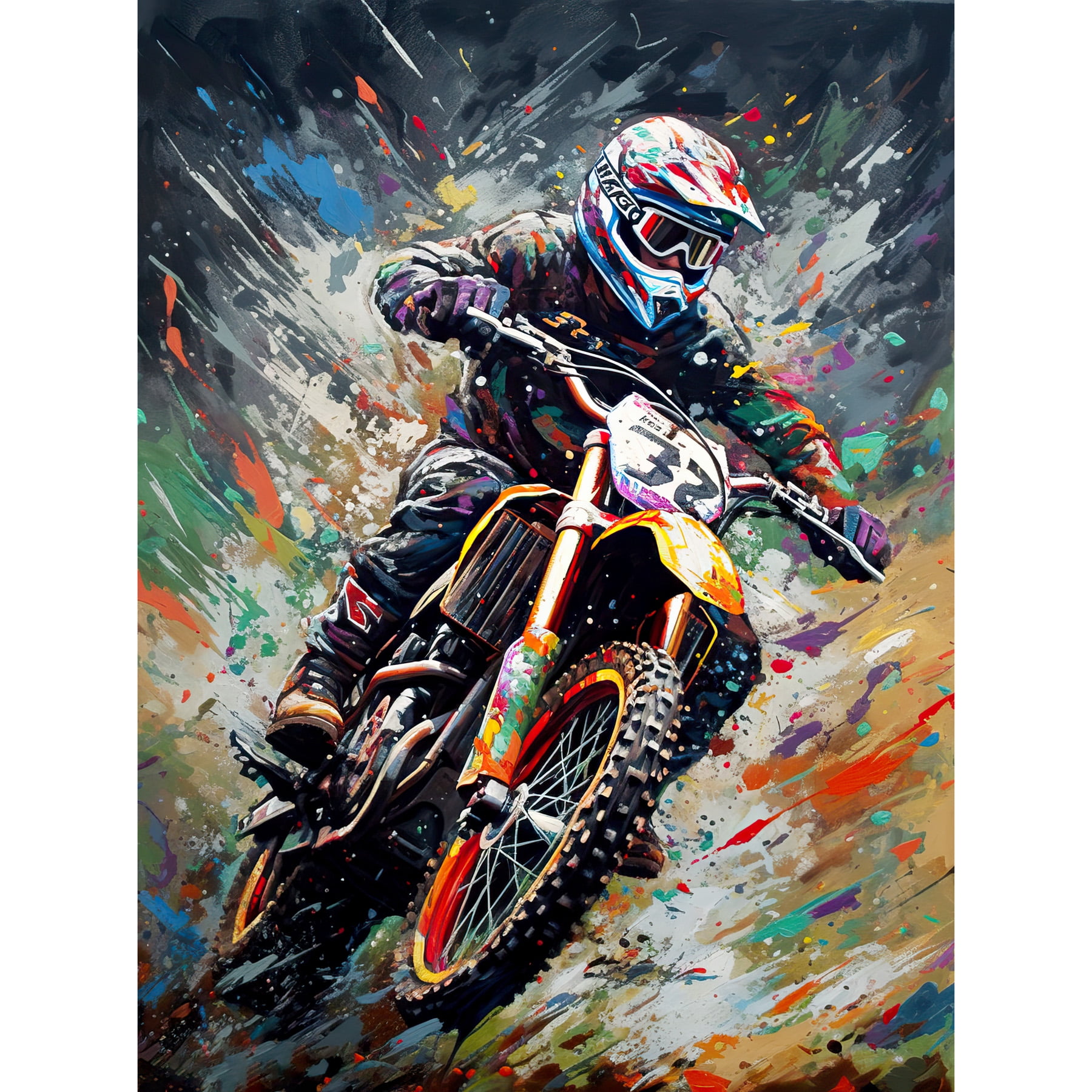 Motocross Race Action Shot Paint Splat Portrait Unframed Wall Art Print ...