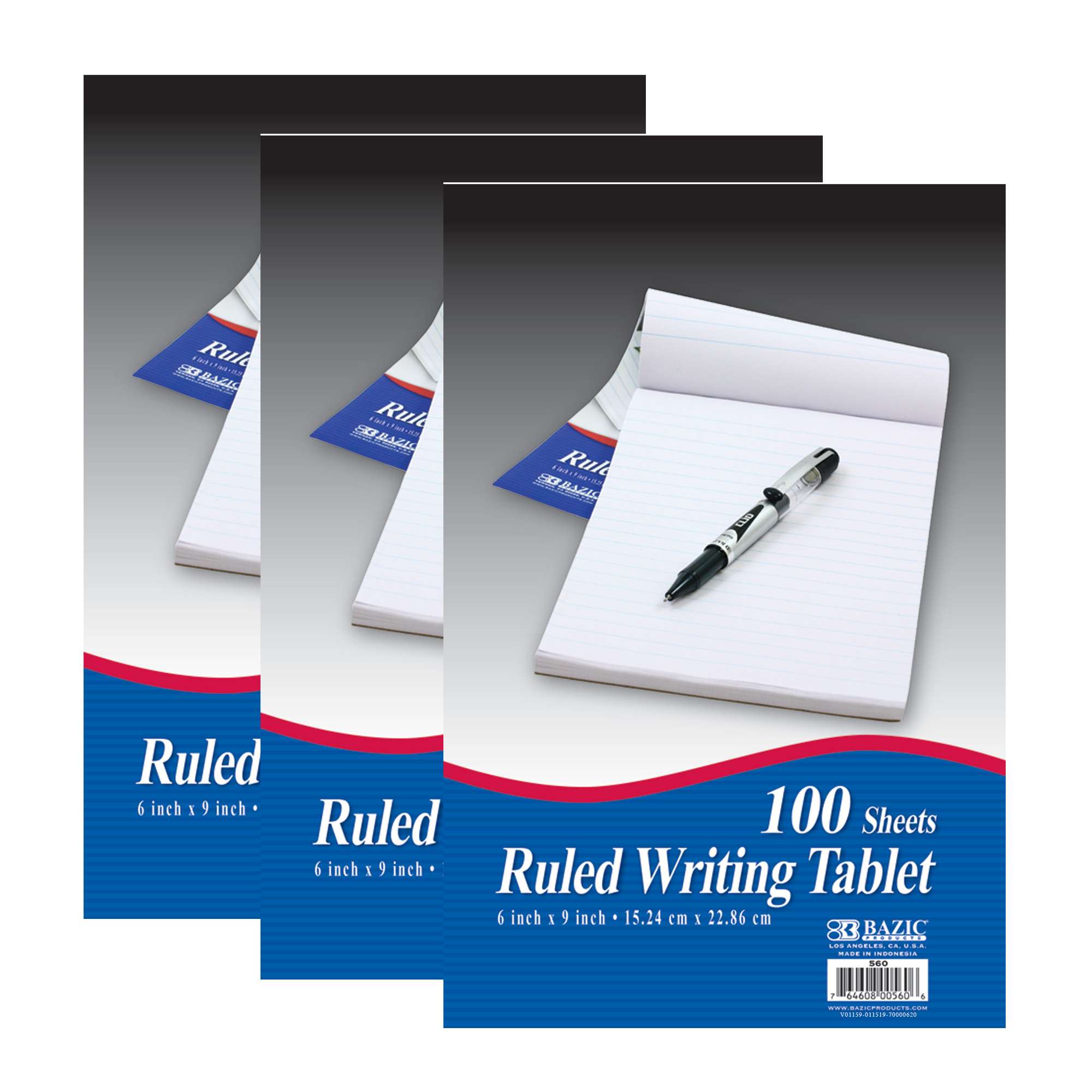 BAZIC Writing Pad 100 Sheets 6" X 9", Lined Ruled Memo Writing Notebook ...