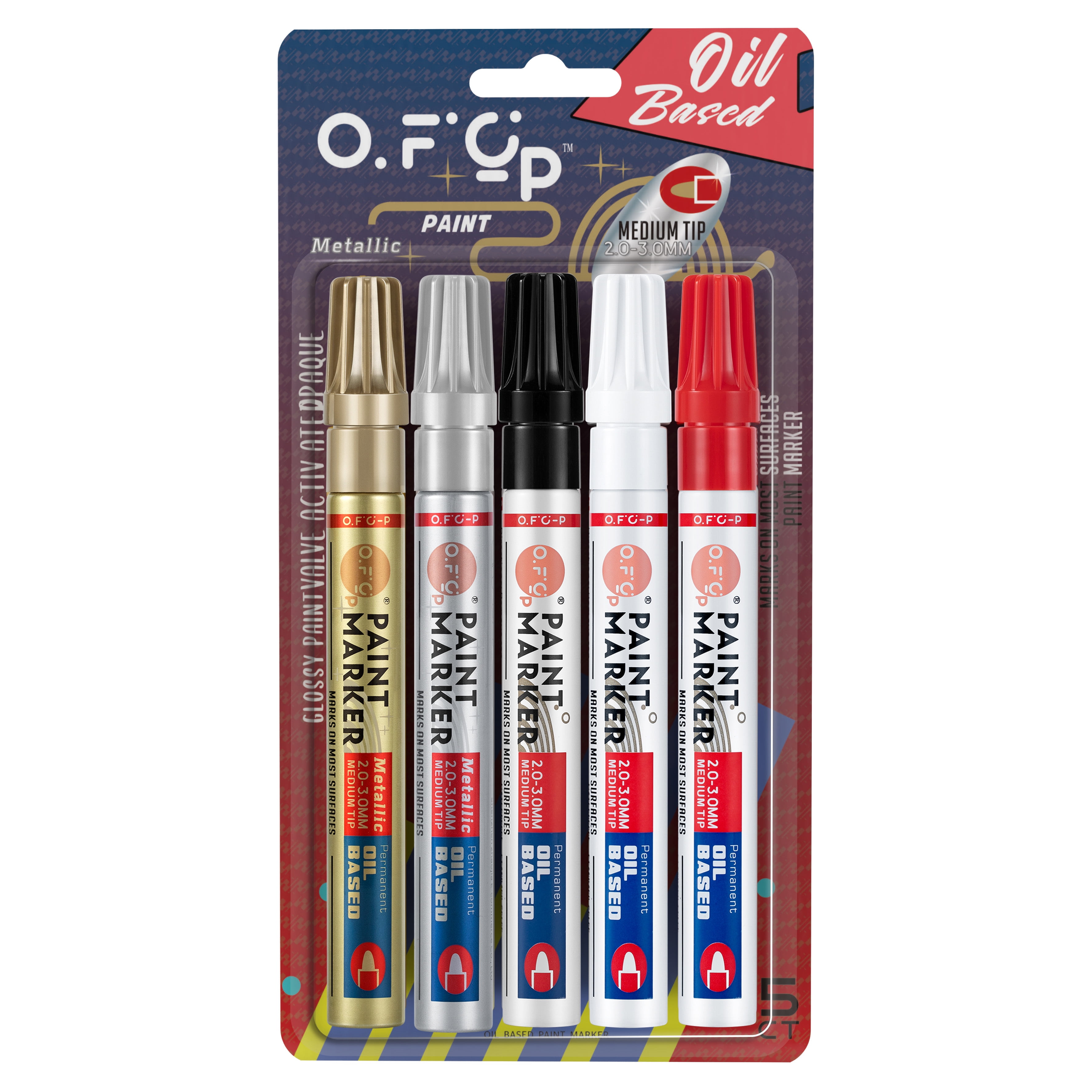 OFC-P Oil-Based Permanent Paint Marker Pen,Medium Tip,Assorted Metallic ...