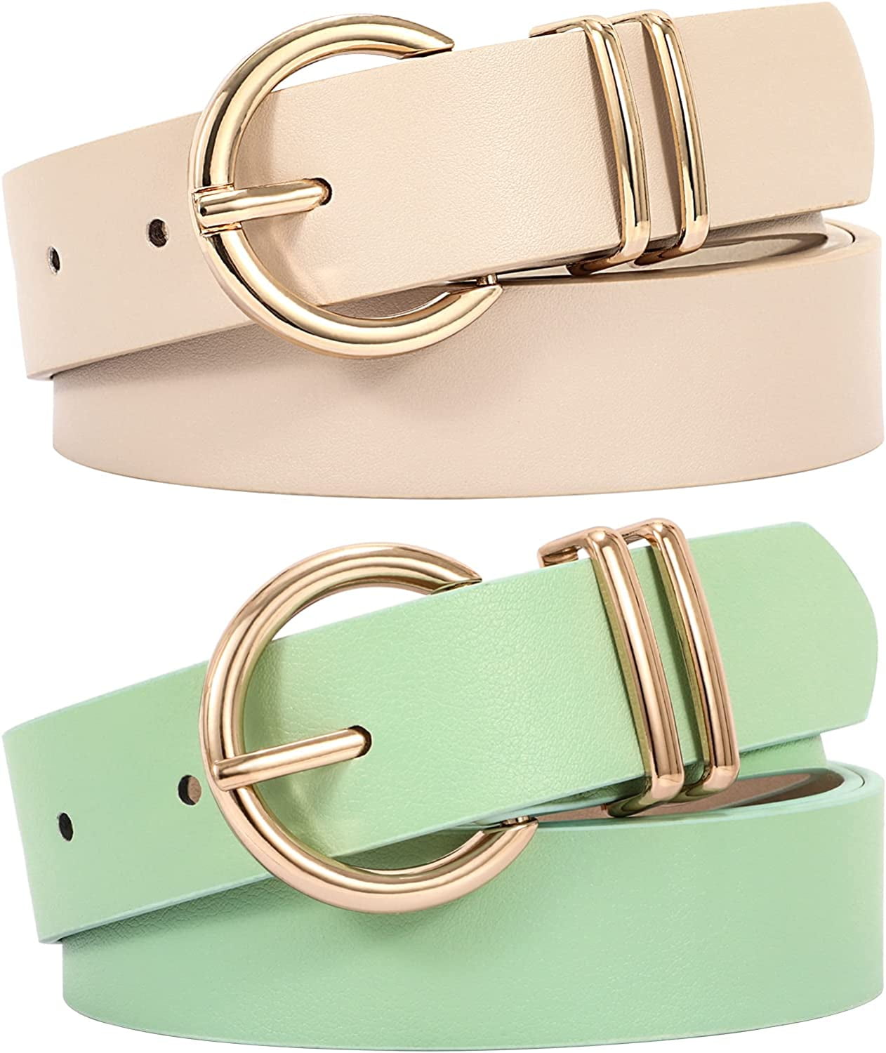 HANRU 2 Pack Women's Leather Belts for Jeans Dresses Fashion Gold ...