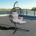 FKSLIFE Hanging Egg Chair With Stand Cushion Footrest Swing Wicker ...