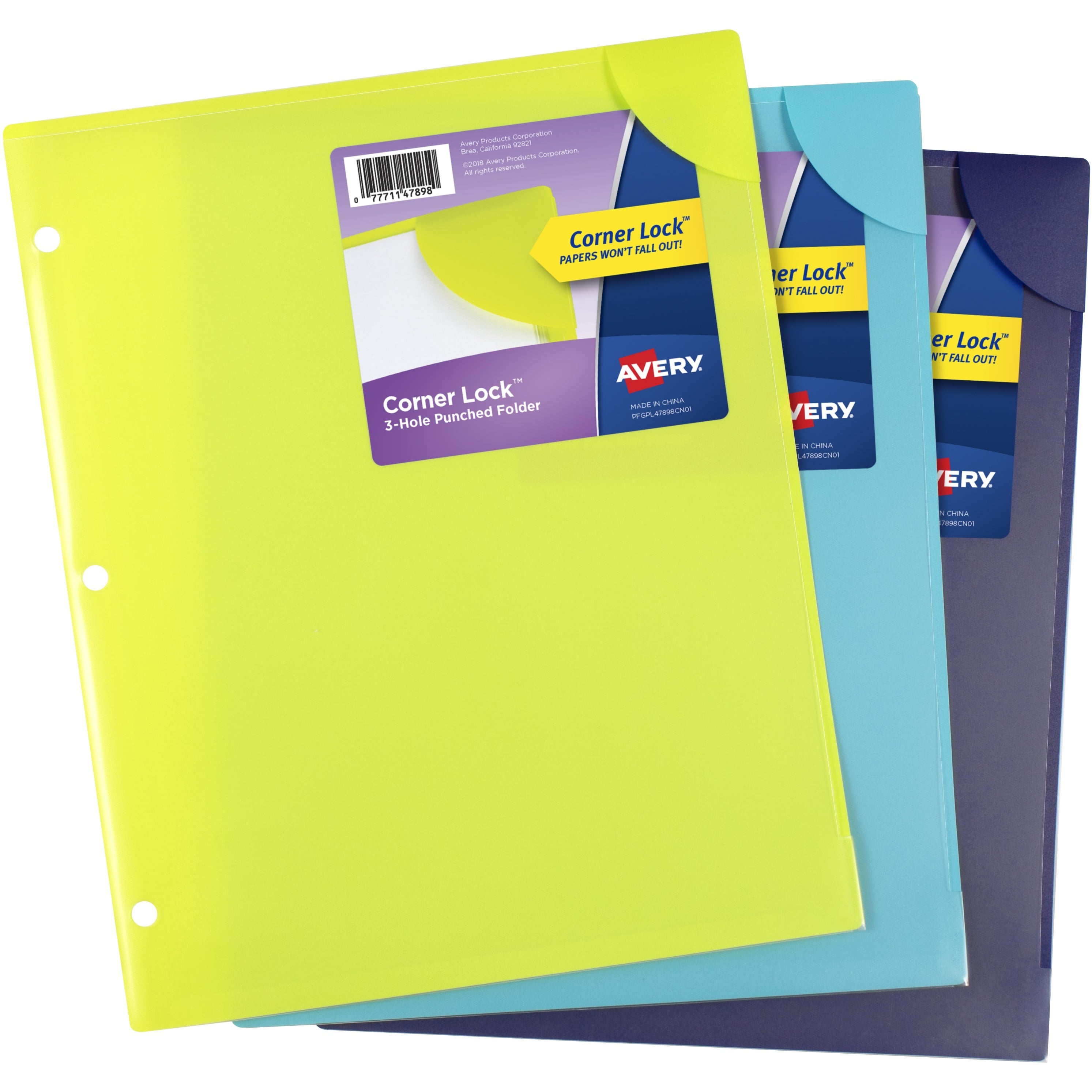 Avery®, AVE72260, Corner Lock Plastic Folders, 6 / Pack, Assorted ...