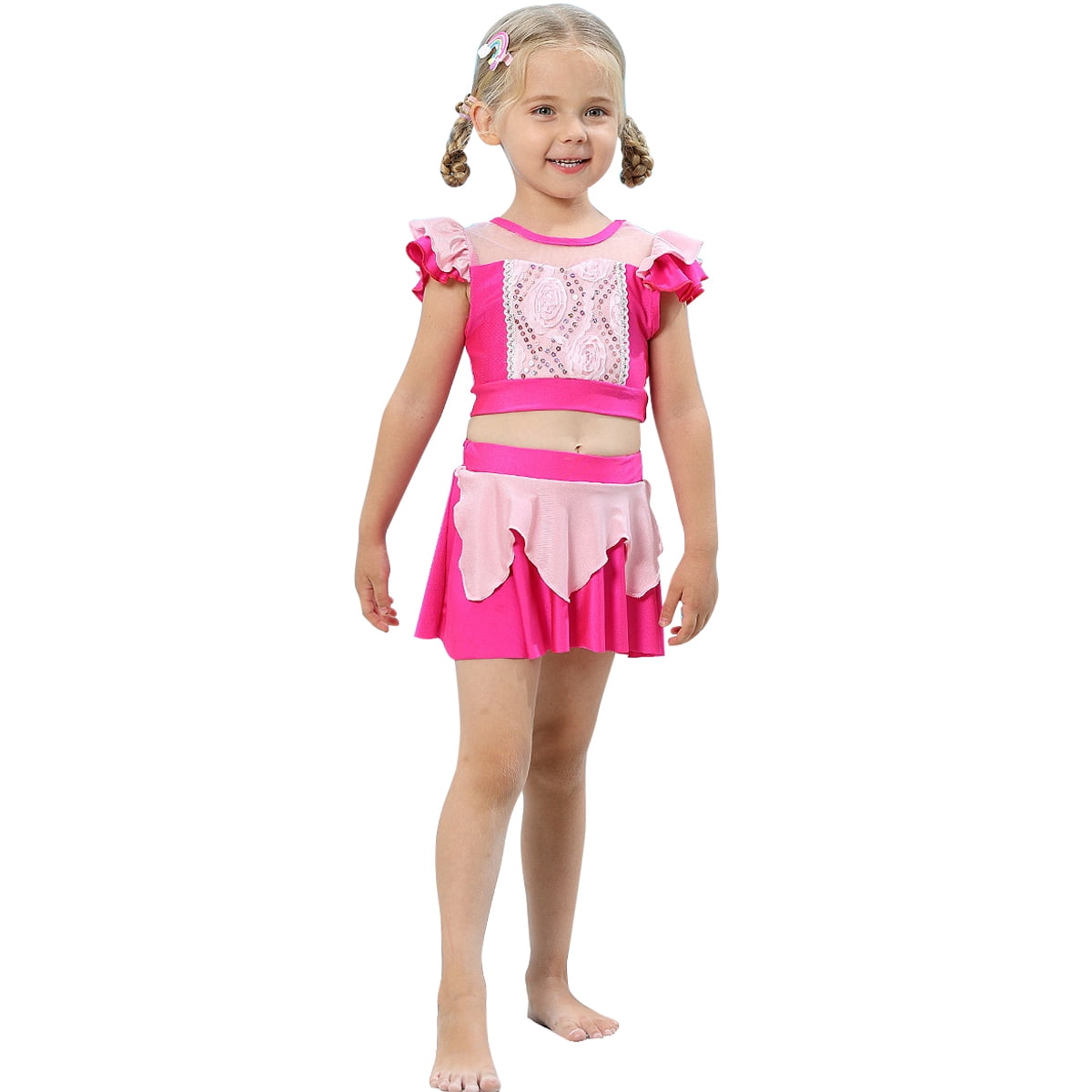 HAWEE Girls Princess Two Piece Swimsuit Toddler Bikini Set Ruffle ...