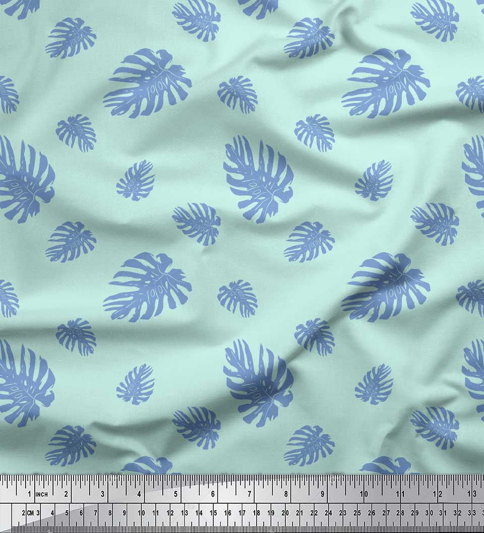 Soimoi Green Velvet Fabric Monstera Leaves Print Fabric by Yard 58 Inch ...