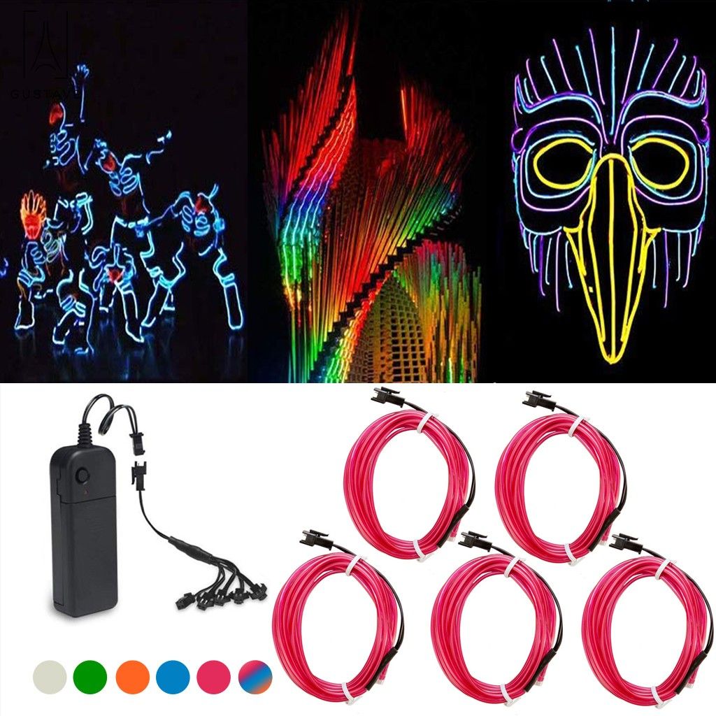 GustaveDesign 5x1 Metre Waterproof EL Wire Neon Light Kit 4 Modes ...