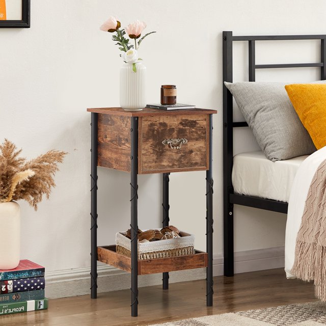 VECELO Nightstand with Nested Drawer, Hidden Lockable Small Drawer Sofa ...