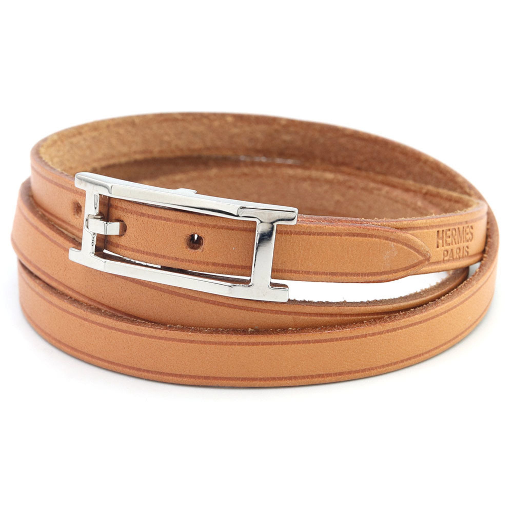Pre-Owned Hermes Bracelet API III Light Brown Leather 3 Bangle Women's ...