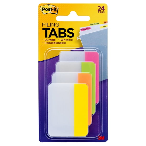 Post-it Tabs, 2" Wide, 4 Assorted Bright Colors, 6/Color, 24 Tabs ...