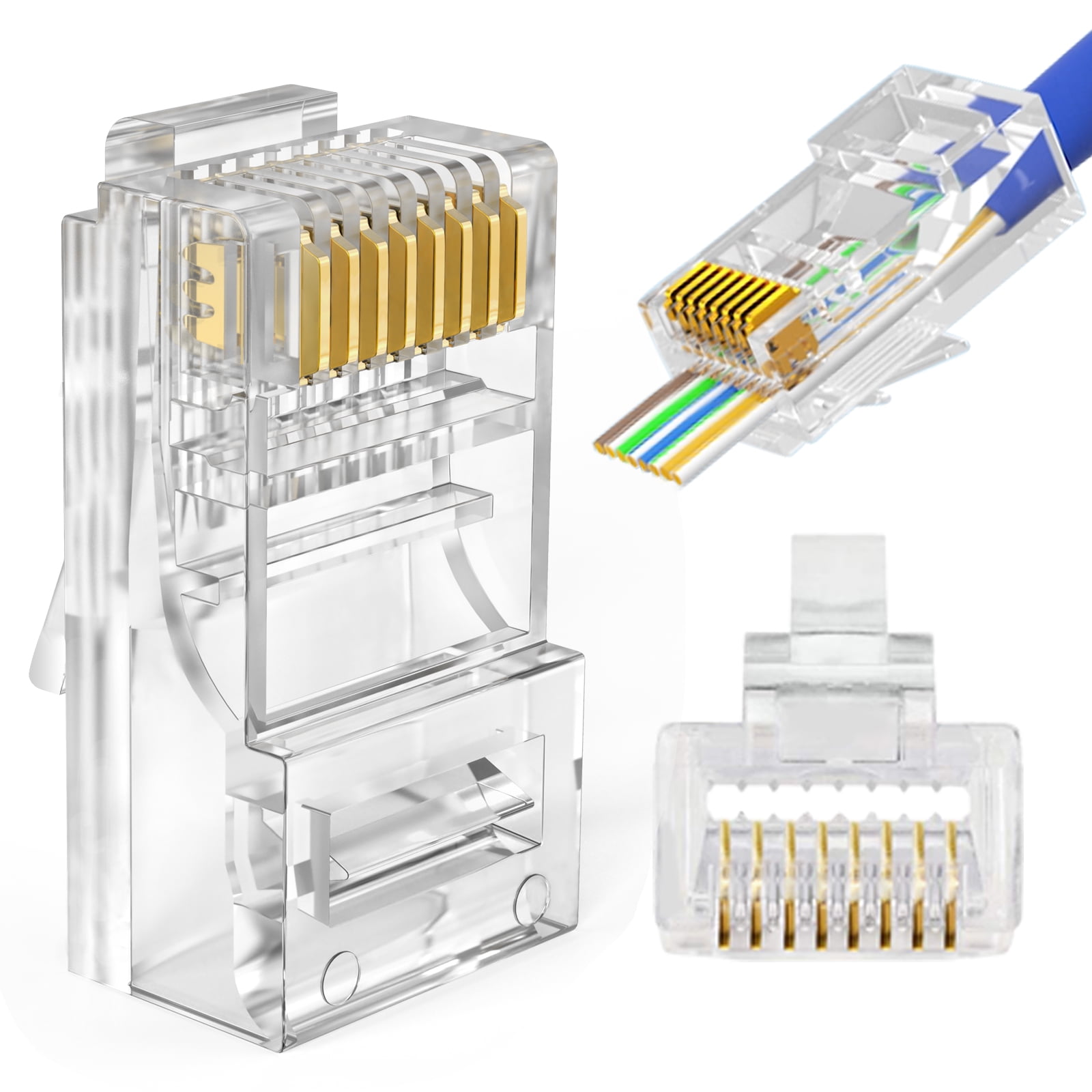 AOWIZ RJ45 Connector Cat5 Cat5e Pass Through RJ45 Ends Ethernet Modular ...