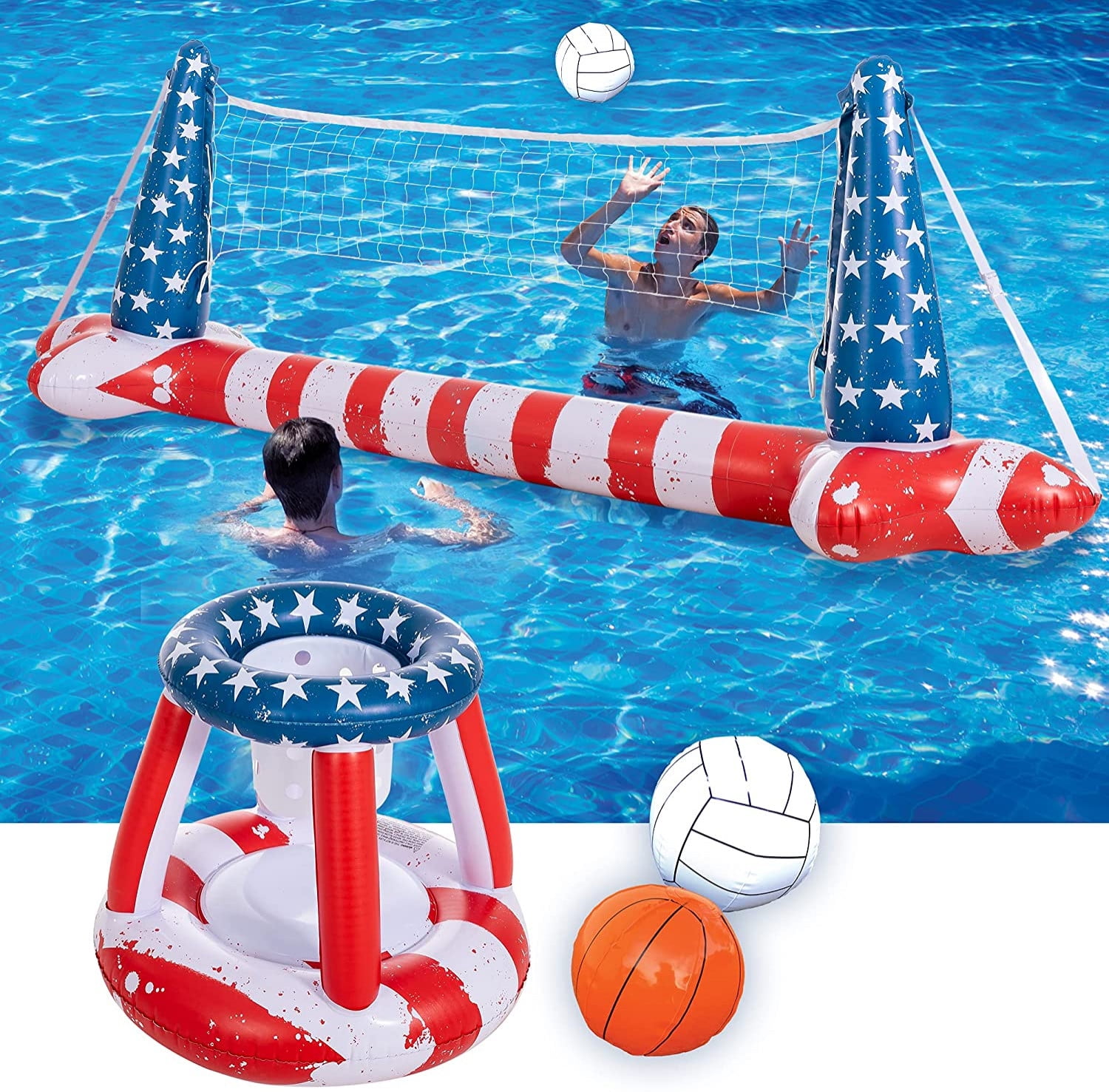 Piscina inflable Sloosh Flotadores de bandera americana Set Volleyball ...