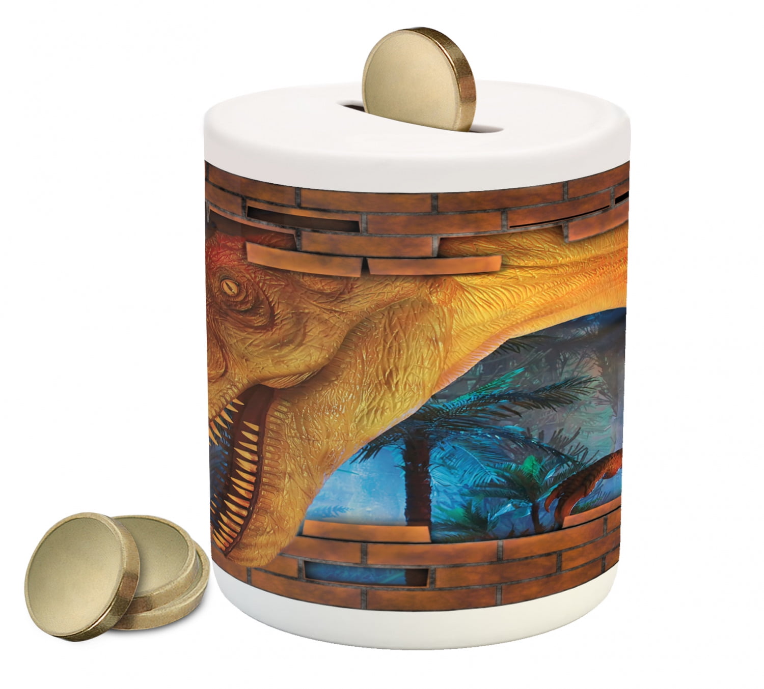 Dinosaur Piggy Bank, Tyrannosaurus Breaks a Brick Wall Frightening ...