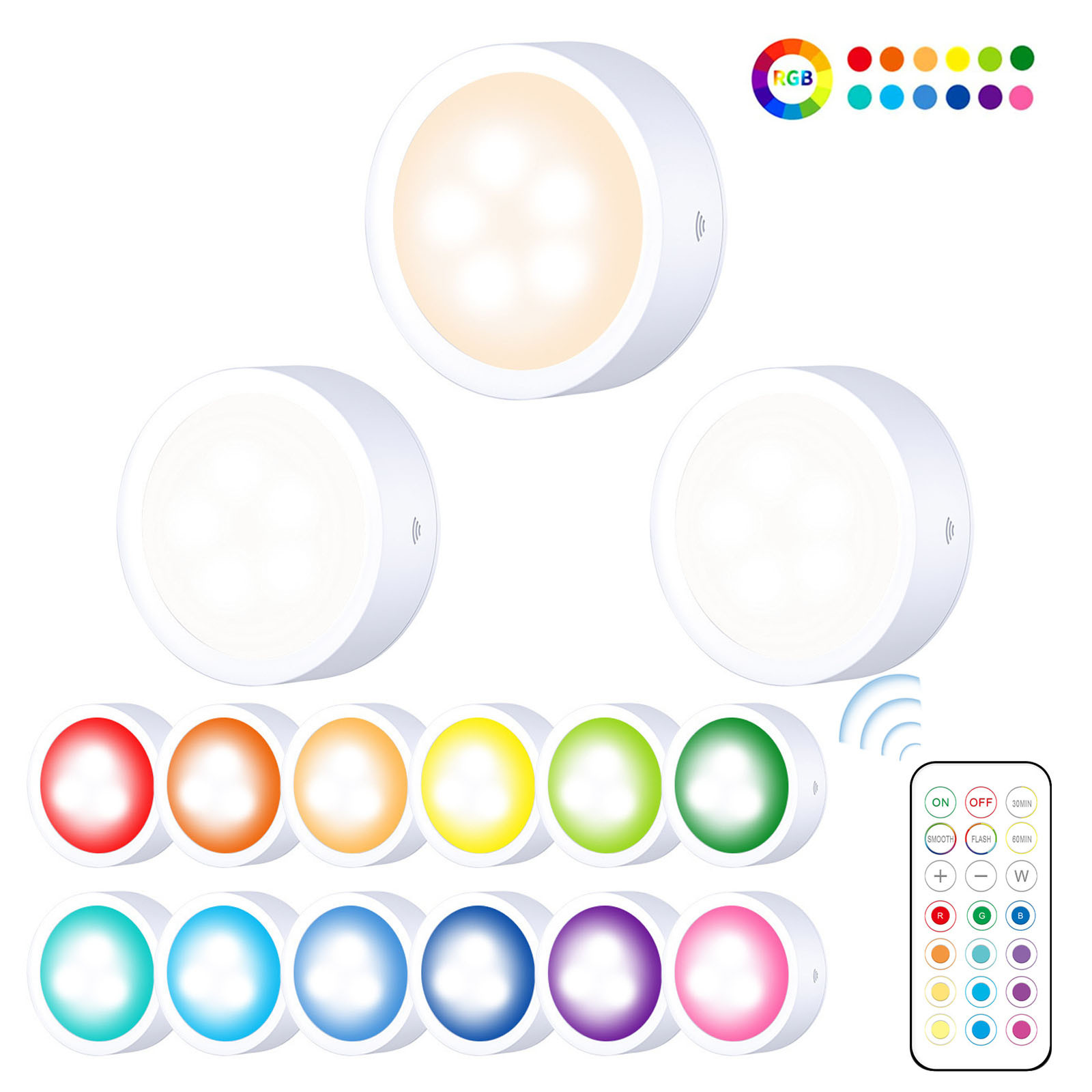 Luces LED con control remoto que cambian de color, luces adhesivas ...