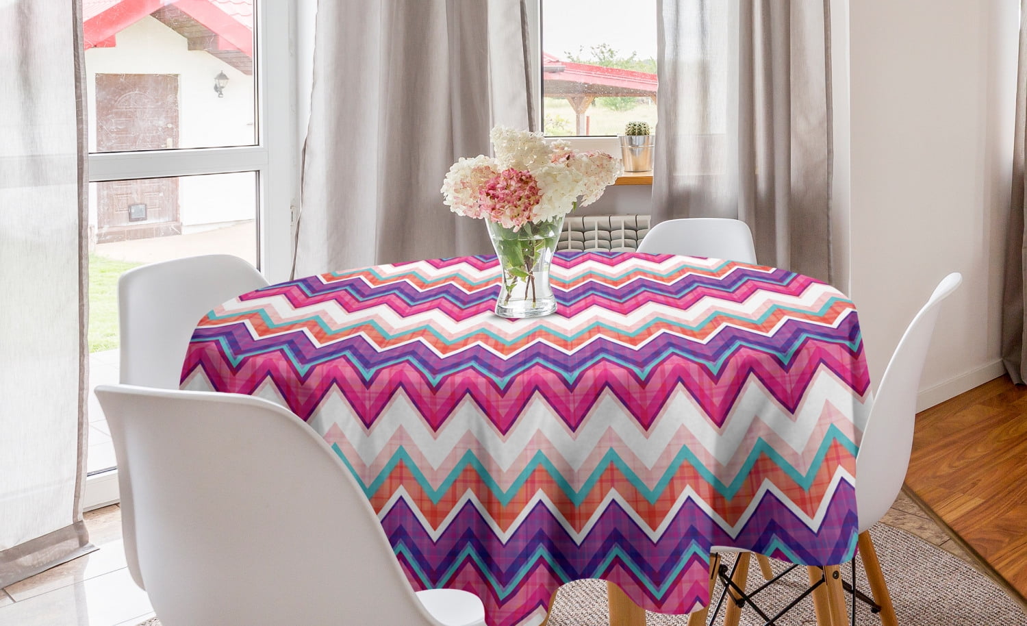Chevron Round Tablecloth, Chevron Motifs Different Colors with Variable ...