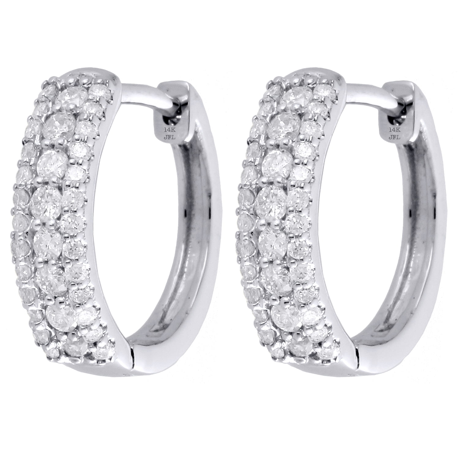 10K White Gold Real Diamond Mini Tier Hoops / Huggies 0.55" Earrings 0. ...