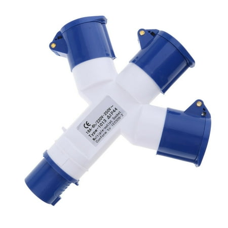 Lefu 3 Way Splitter 240V 16A 3Pin Blue Industrial Plug Sockets Adaptor ...