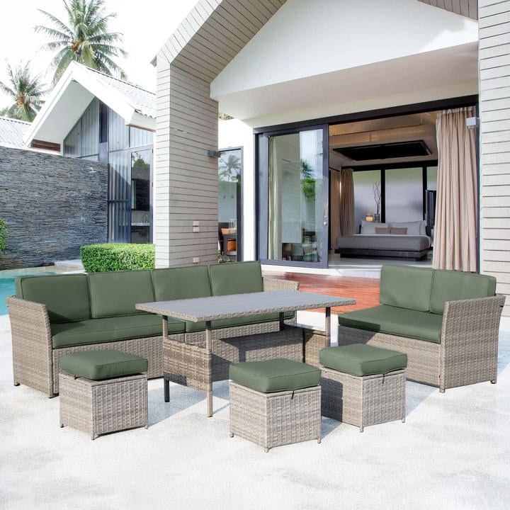 Eclife 7 Pieces Wicker Rattan Patio Conversation Set Metal 9-Person ...