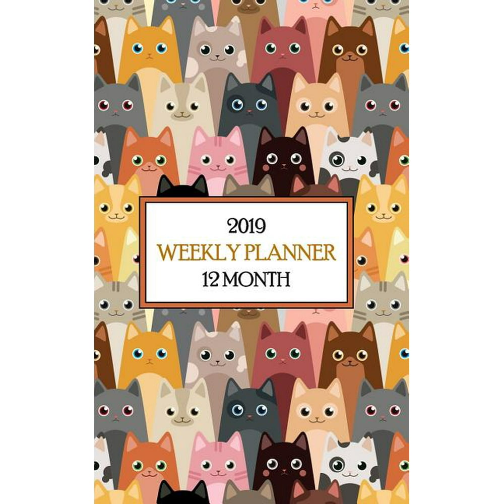 2019 12 Month Weekly Planner: Cool Colored Cats Create a Clean Calendar ...