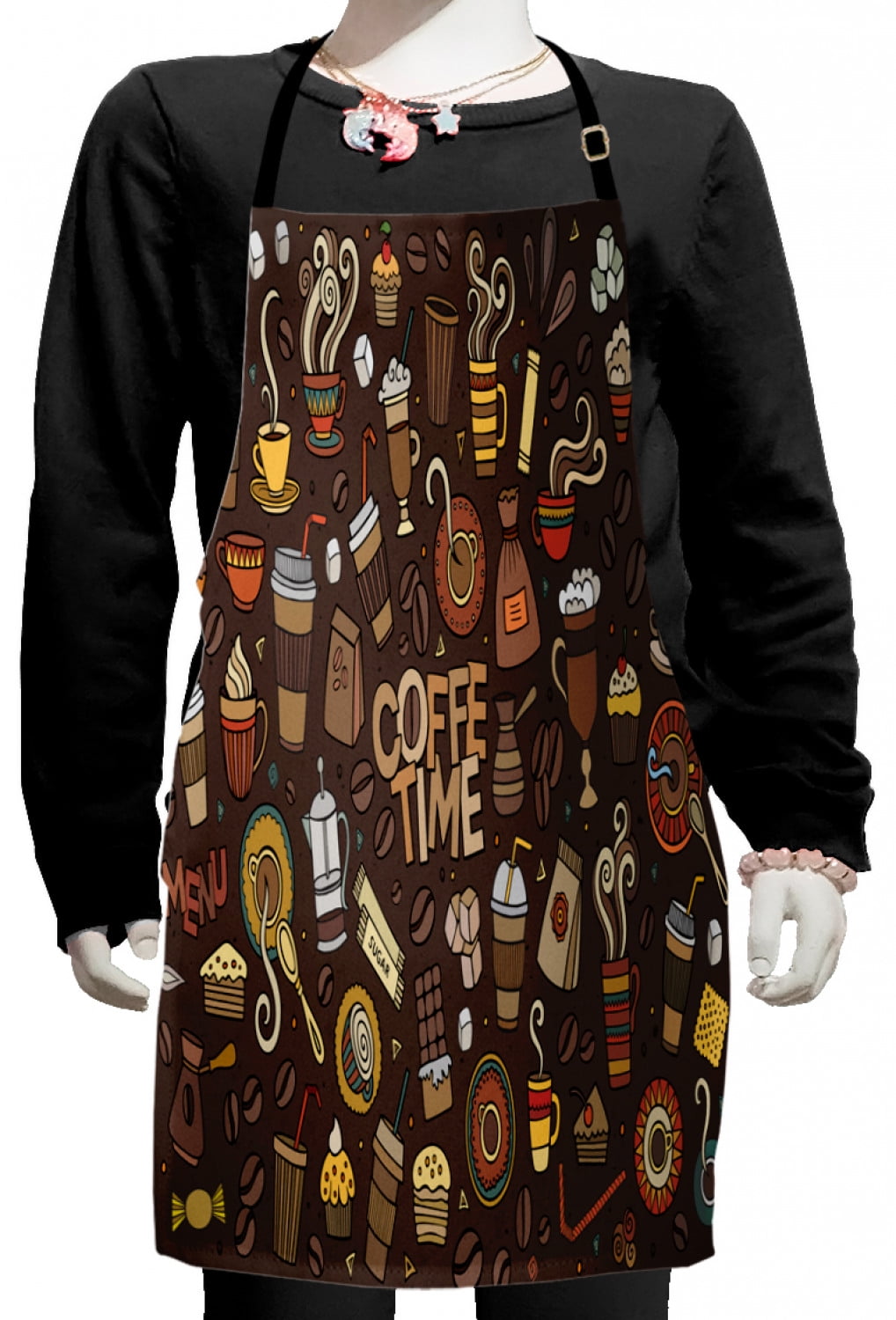 Coffee Kids Apron, Hand Drawn Cartoon Coffee Time Theme Sweets and ...
