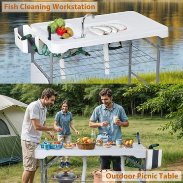 Topbuy Portable Fishing Fillet Prep Table with Rotatable Faucet, Sink ...
