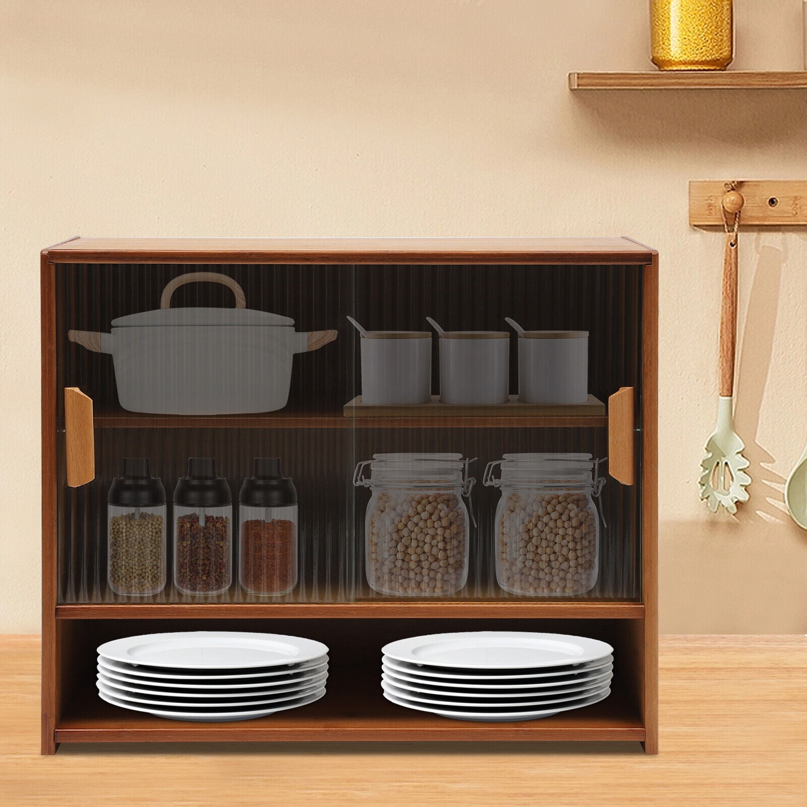 Miumaeov Bamboo Storage Cabinet 2-Tier Countertop Organizer with ...