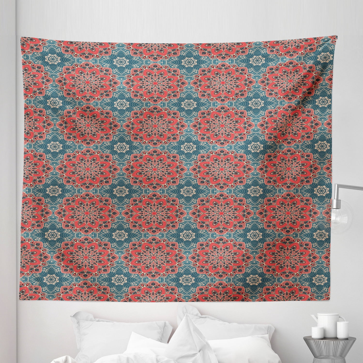 Mandala Tapestry, Culture Inspired Middle Eastern Motifs Checkered ...