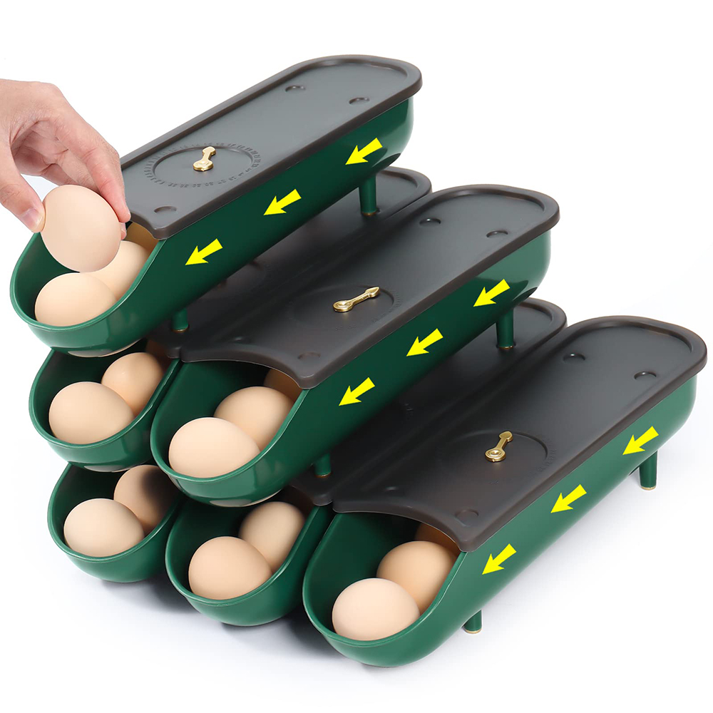 Kizocay Auto Scrolling Egg Holder，Stackable Egg Tray Fridge Organizer for Household best service ...
