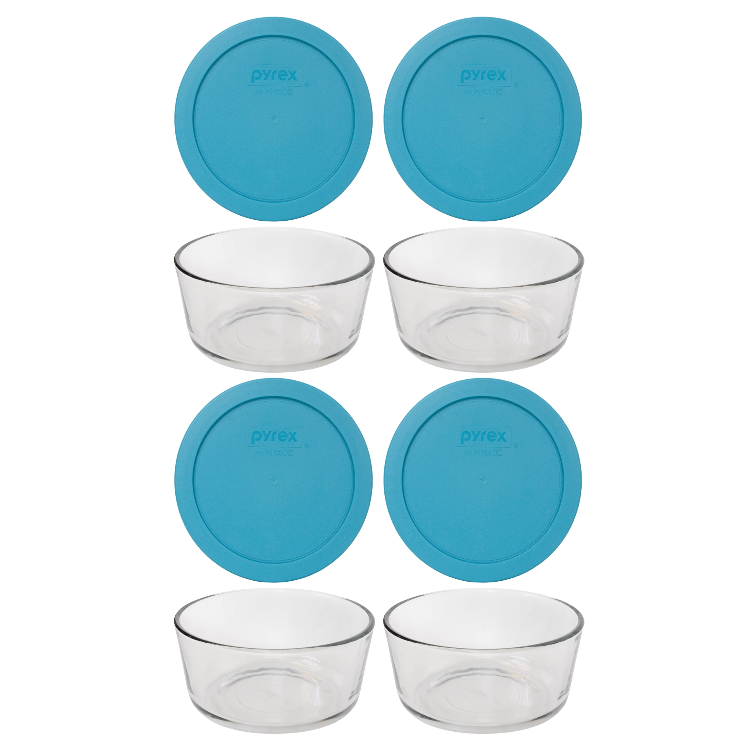 Pyrex (4) 7201 4-Cup Glass Food Storage Bowls and (4) 7201-PC Teal Blue ...