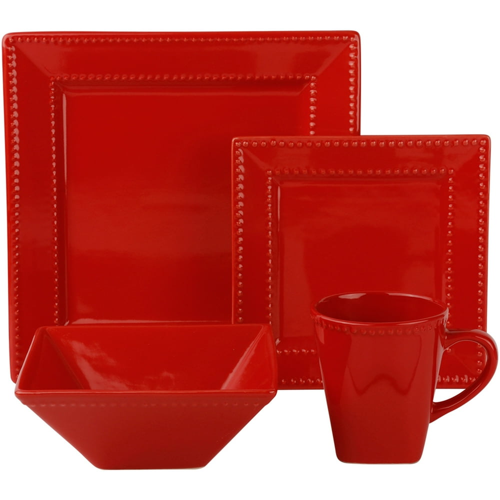 10 Strawberry Street Nova Beaded Square 16-Piece Dinnerware Set ...