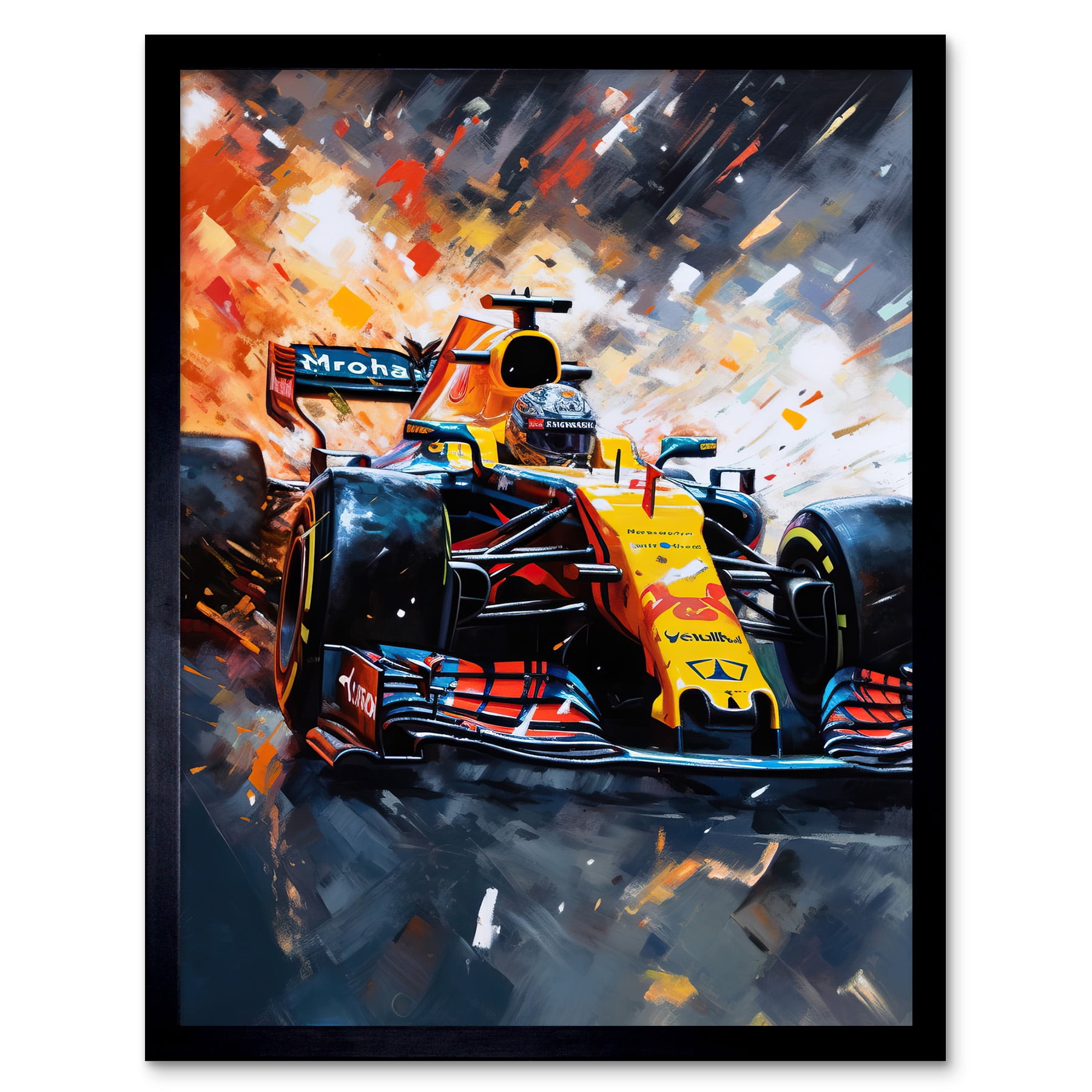 Grand Prix Race Car in Action on Track Circuit Art Print Framed Poster ...