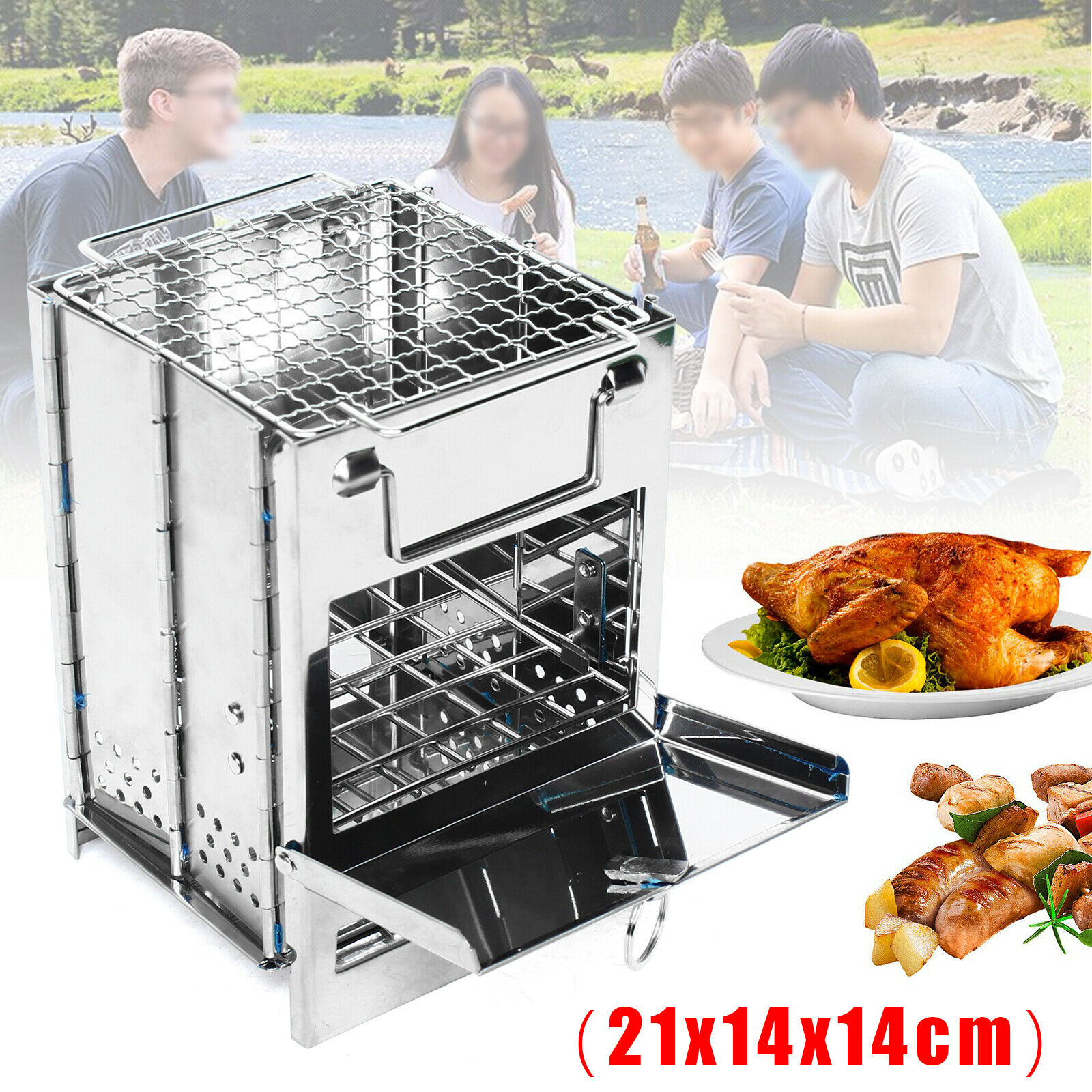 Portable Camping Barbecue Stove Folding Wood Burning Stove Square ...