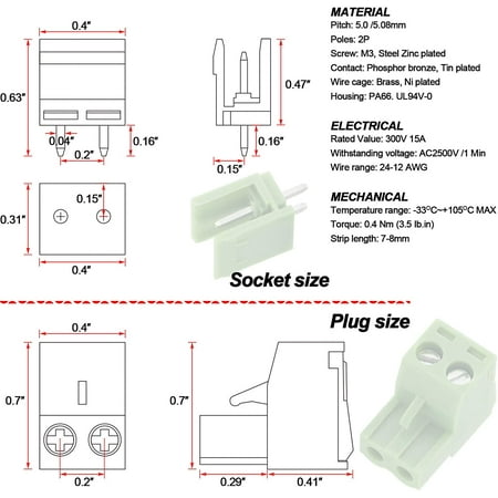 10 Sets 2-Pin 5.08mm Pitch PCB Mount Screw Terminal Block, Straight ...