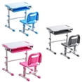 Adjustable Student Desk & Chair Set, White Lacquered, Light Grey ...