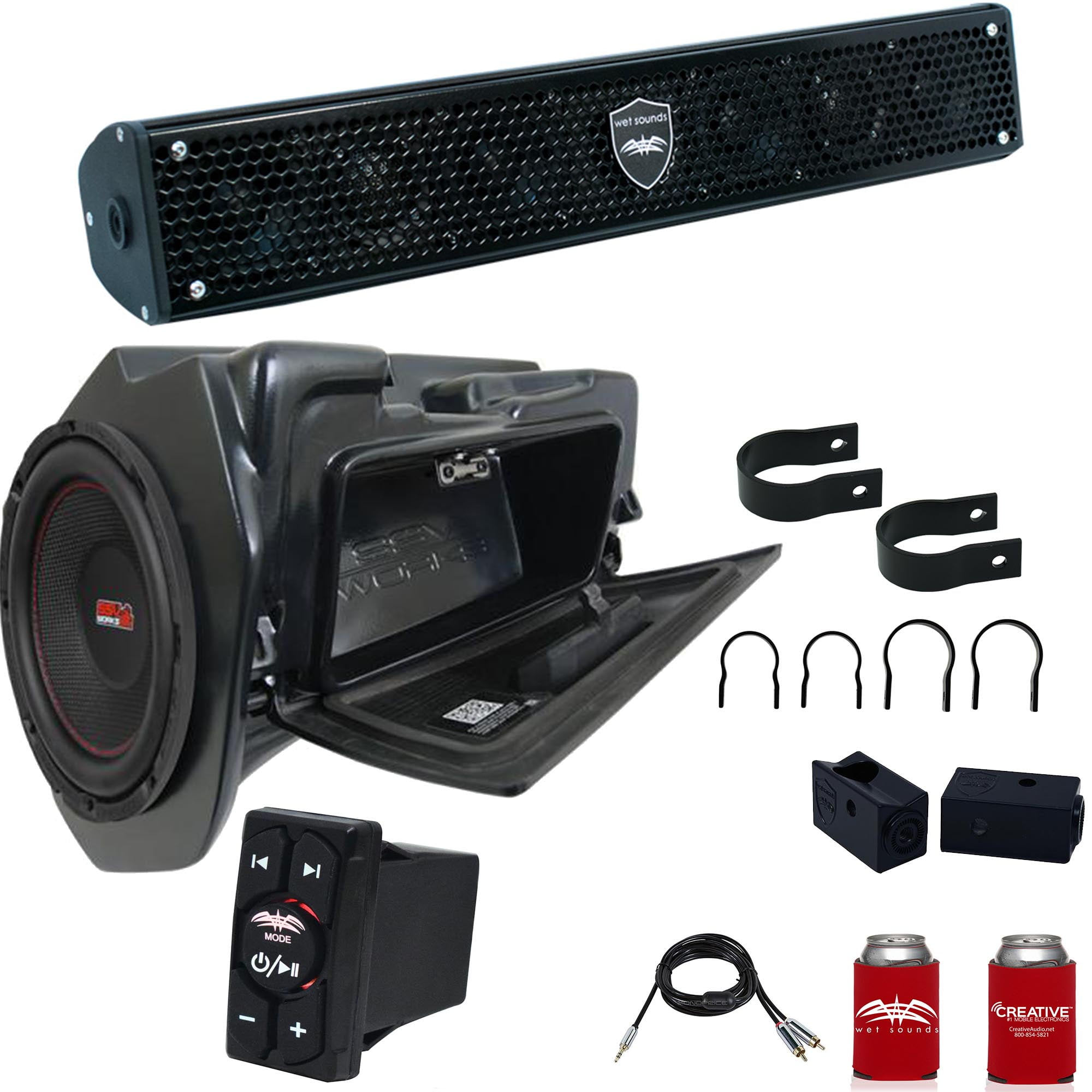 Wet Sounds STEALTH-6 SURGE Sound Bar with 1.50" Clamps and Sliders & WW ...