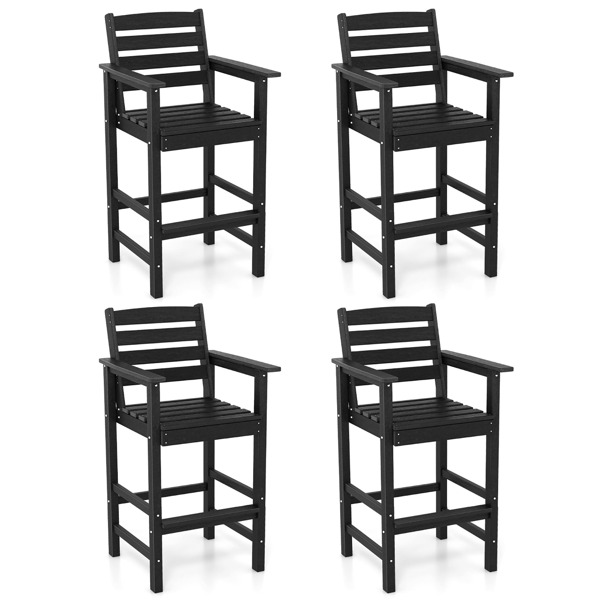 Gymax Patio Bar Stools Set Of 4 Tall Adirondack Chair W/ Backrest Armrests & Footrests Black