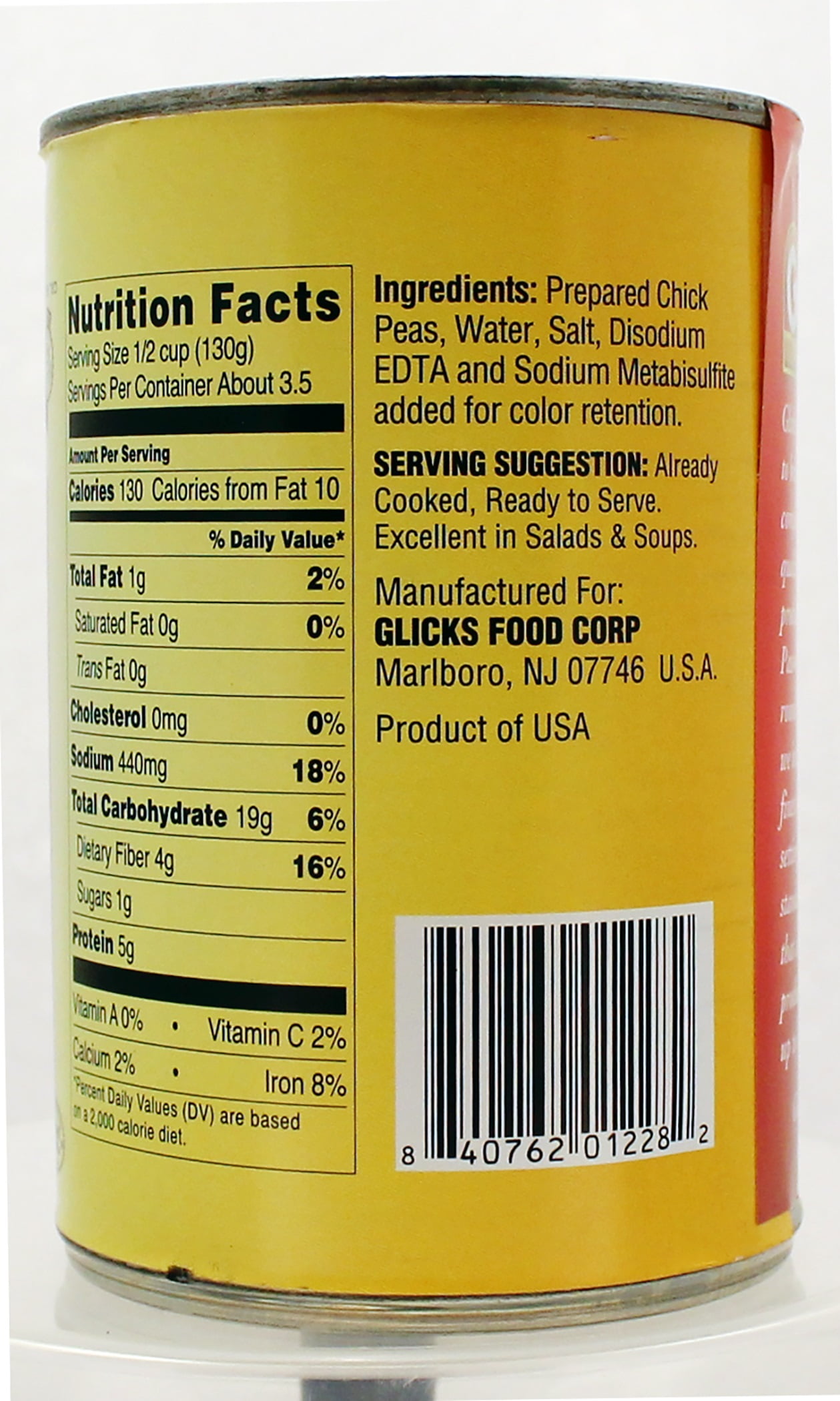 34 Chickpeas Nutrition Label
