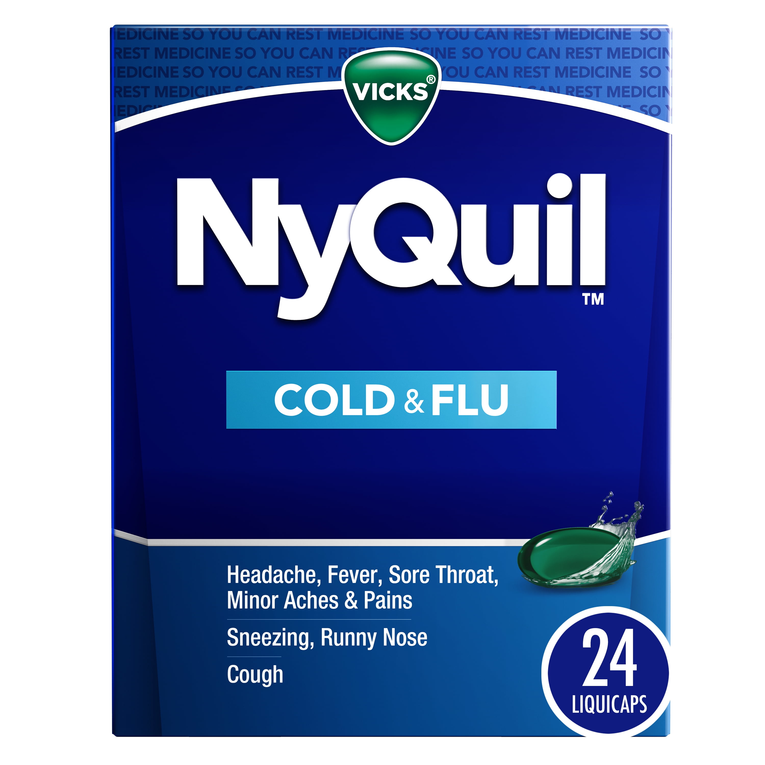 Vicks NyQuil Nighttime Cold Cough Flu Medicine 24 Liquicaps Vicks NyQuil Nighttime Cold Cough Flu Medicine 24 Liquicaps