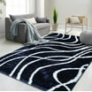 HR Plush Cobalt and White Wave-Patterned Shag Rug, 1-Inch-Thick Soft ...