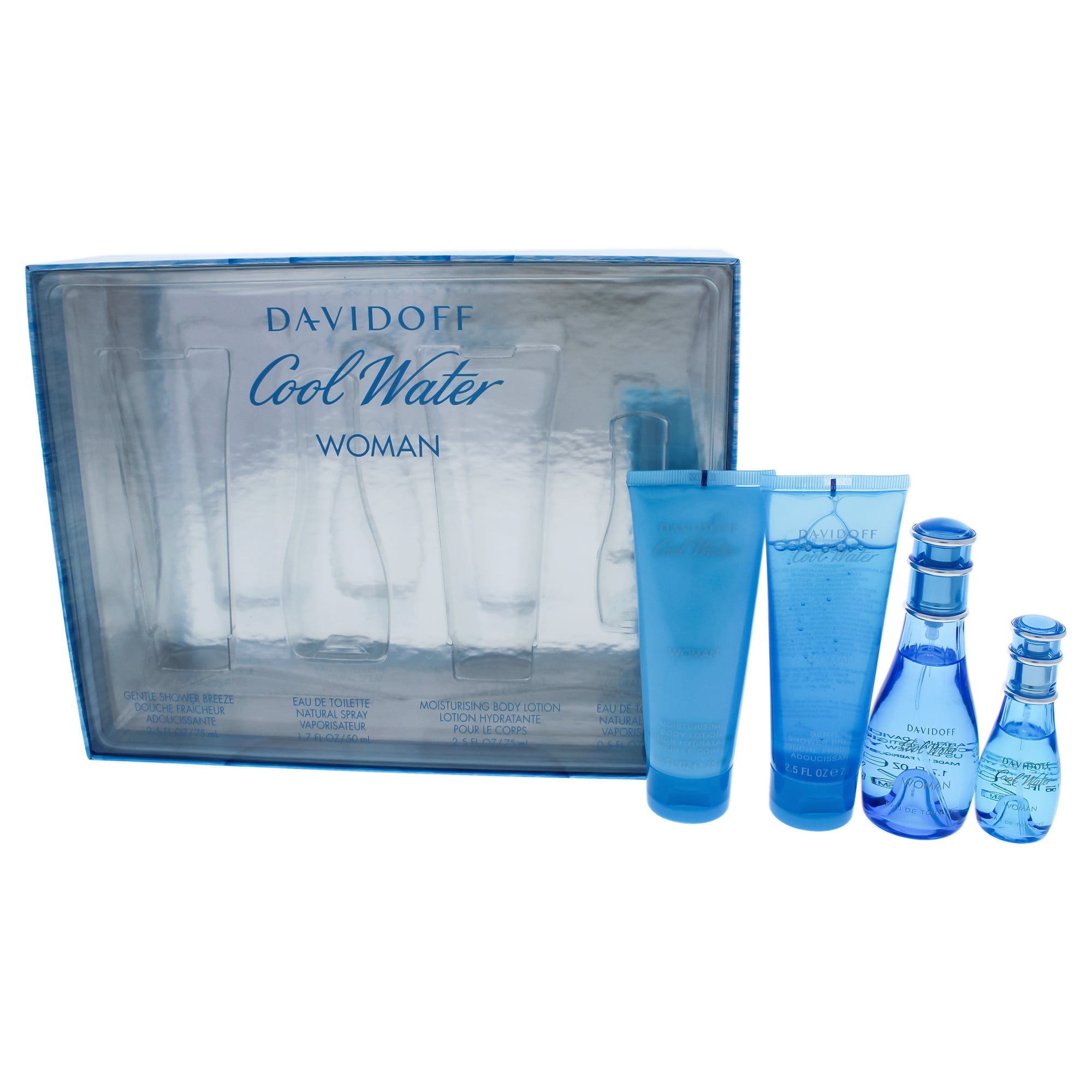 Cool Water de Davidoff pour femme - Coffret 4 pièces Spray EDT 1,7 oz, Brise de douche douce 2,5 ...