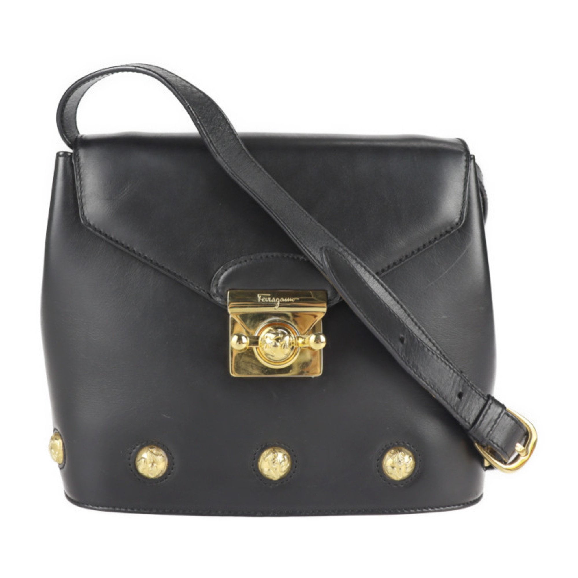 Pre-Owned Salvatore Ferragamo Bag Shoulder 21 5639 Leather Black High ...
